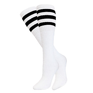 Full 90 Mens 5 PAIRS Classic Multi Striped Sports Tube Socks,Sock Size 10-15, White, Large