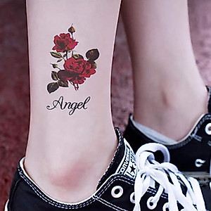 6 Sheet small fake Rose tattoo for women Girls,Temporary Tattoos blue red flower,waterproof and Long Lasting sexy tattoos flowers -include purple pink yellow rose flowers, butterfly