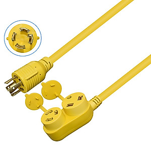 JORINDO 0.3M/1FT NEMA L14-30P to TT-30+L5-30R RV Generator Adapter Cord,NEMA L14-30P Male to TT-30 Female，L14-30P 4-Prong to L5-30R 3 Holes Power Plug Power Conversion line，30amp to 30amp