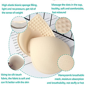 Bra Pad Inserts 3 Pairs, Bra Pads Sewn Padded for Sports Bra A/B/C/D Cup Beige or Black, Green or Grey or Pink Optional-BEIGE-M