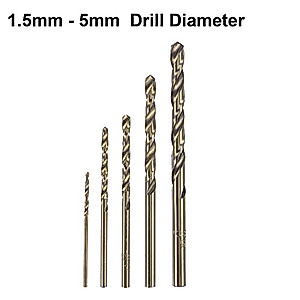 uxcell High Speed Steel M35 Jobber Twist Drill Bit Set for Stainless Steel Alloy Wood 1.5mm - 5mm 5 Pcs