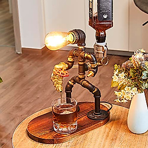 Steampunk Handcrafted Liquor Dispenser - Pipe Robot Lamp, Alcohol Whisky Wine dispenser, Industrial Whiskey Holder, Rustic Style, Man Cave, Decanter Whiskey Gift, Bar Restaurant Cafe - Gifts for Him