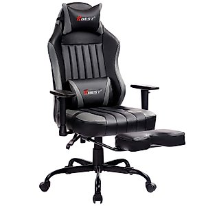 KBest Massage Gaming Chair - High Back Racing PC Computer Desk Office Chair Swivel Ergonomic Executive Leather Chair with Adjustable Back Angle, Armrests and Footrest (Gray)