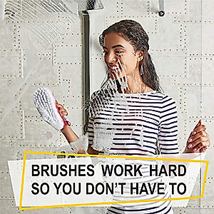 Scrub Brush Set of 3pcs - Cleaning Shower Scrubber with Ergonomic Handle and Durable Bristles - Grout Cleaner Brush - Scrub Brushes for Cleaning Bathroom, Shower, Tile, Kitchen, Floor, Bathtub, Floor