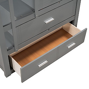 Twin Over Twin Bunk Bed with Twin Size Trundle, Solid Wood Bunk Beds with 4 Storage Drawers, Staircase and Safety Guard Rail, No Box Spring Needed (Gray)