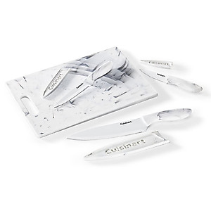 Cuisinart C55CB-7MB Advantage Faux-Marble Cutting Board and Cutlery Set, 7 PC, White/Black
