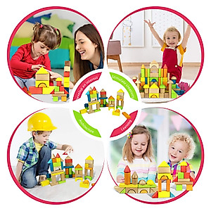 Migargle Wooden Building Blocks Set for Kids - Rainbow Stacker Stacking Game Construction Toys Set Preschool Colorful Learning Educational Toys - Geometry Wooden Blocks for Boys & Girls