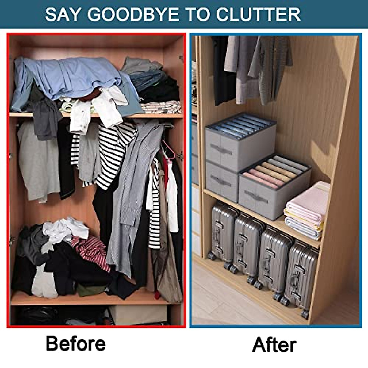 CSKB Wardrobe Clothes Organizer,5Pcs Drawer Organizers for Clothing, 6/7/9 Grids Stackable Dividers Closet Drawer Organizer with Built-in PP Board for Clothing Jeans,Pants, Sweaters,Hoodies