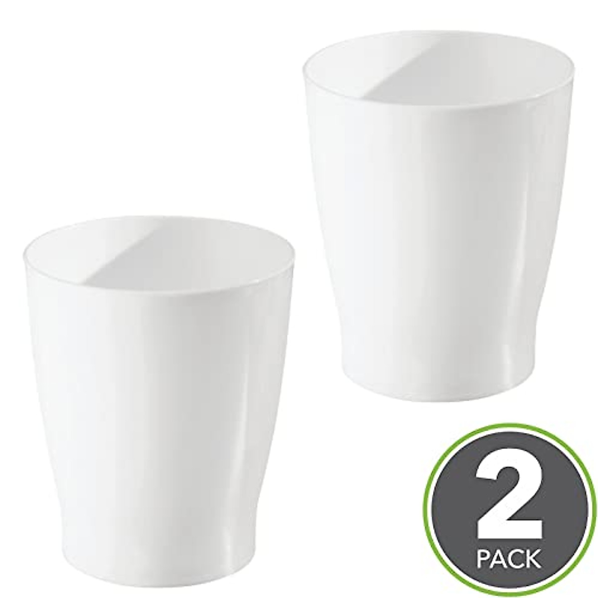 mDesign Round Plastic Bathroom Garbage Can, 1.25 Gallon Wastebasket, Garbage Bin, Trash Can for Bathroom, Bedroom, and Kids Room - Small Bathroom Trash Can - Fyfe Collection - 2 Pack, White