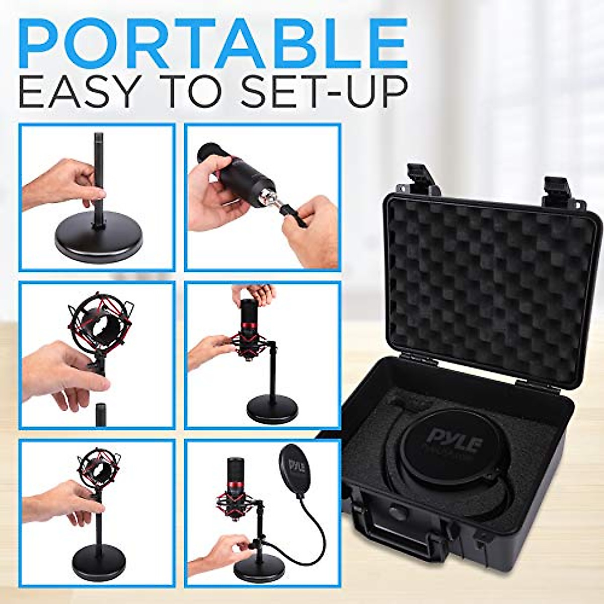 Pyle USB Microphone Podcast Recording Kit - Audio Cardioid Condenser Mic w/Shock Mount Stand & Pop Filter, for Gaming PS4, Streaming, Podcasting, Studio, YouTube, Works w/Windows PC Mac PDMIKT200