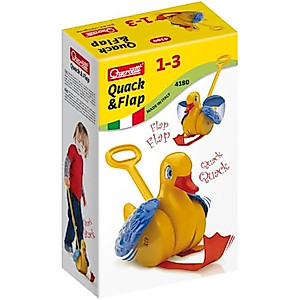 Quercetti Quack and Flap Duck Push Toy - Makes Sounds and Flaps Wings as it Rolls, Helps Toddlers Learn First Steps and Promotes Walking, for Kids Ages 1 - 3 Years , Yellow