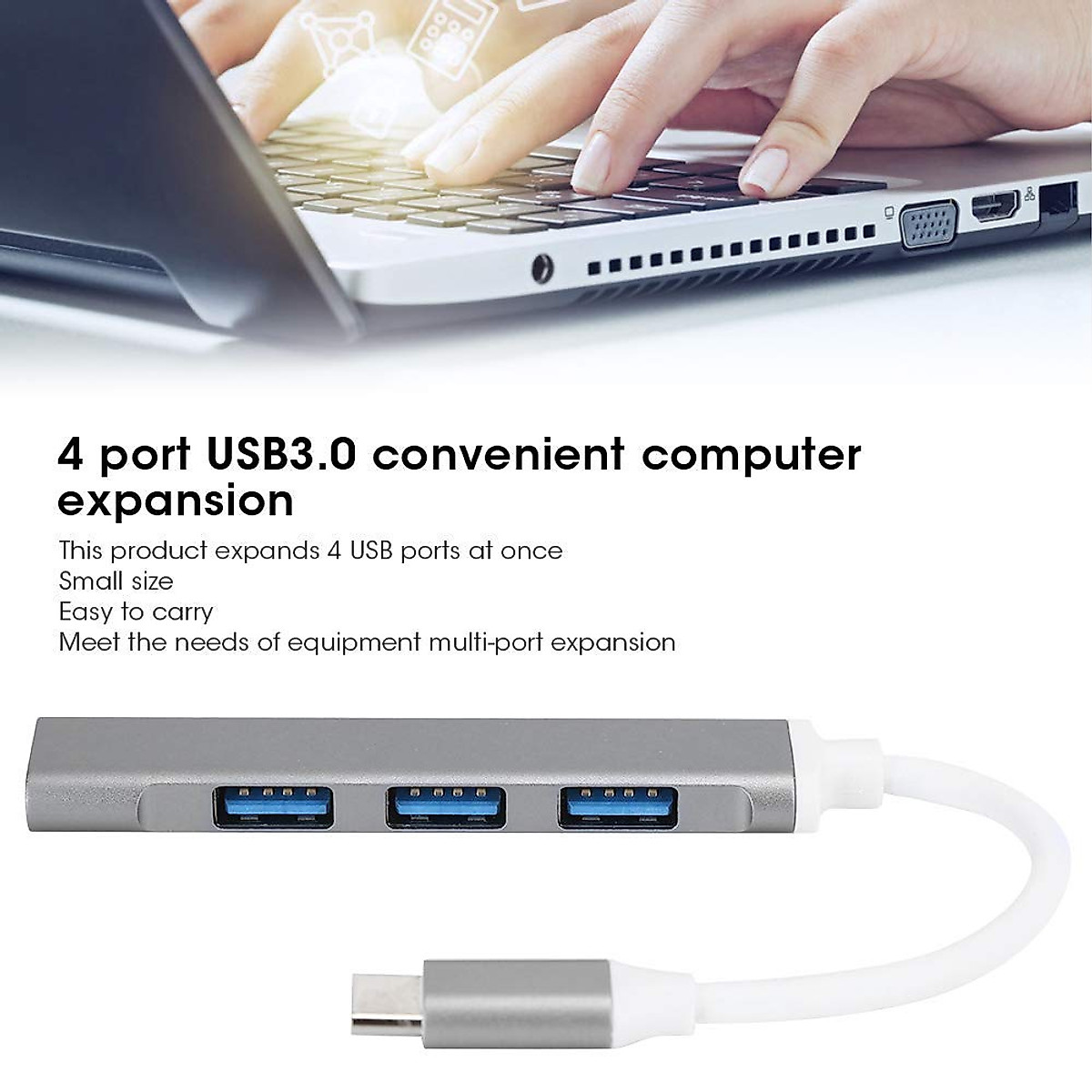 Extender Dock Adapter Type-C to 4-Port USB 3.0 Hub Aluminum Alloy Docking Station Compact Size Long Service Life(gray)