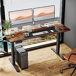 SMUG Electric Standing Desk with Memory Preset, Ergonomic Height Adjustable Table with T-Shaped Metal Bracket Modern Computer Workstations for Home Office, 4024, Rustic Brown