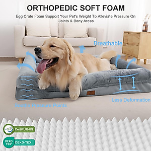 Large Dog Bed Orthopedic Washable: Medium Dog Bed with Waterproof Removable Washable Cover Dog Bed Medium Size Dog with Non-Slip Bottom Memory Foam Pet Couch Sofa Grey Dog Beds Large Sized Dog