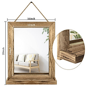 Emfogo Wall Mirror with Shelf, 20 x 16 inch Farmhouse Decor Wall Mirror Hanging for Bathroom, Vanity, Bedroom, Entryway, Living Room (Rustic Brown)