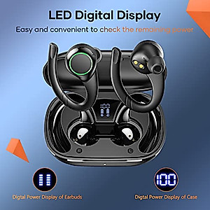Osdfono Wireless Earbuds Bluetooth 5.2 Headphones, Wireless Earphones with Wireless Charging Case Over Ear Earhooks Waterproof Earphones Ear Buds Built in Mic for iPhone Android Sports Running Workout
