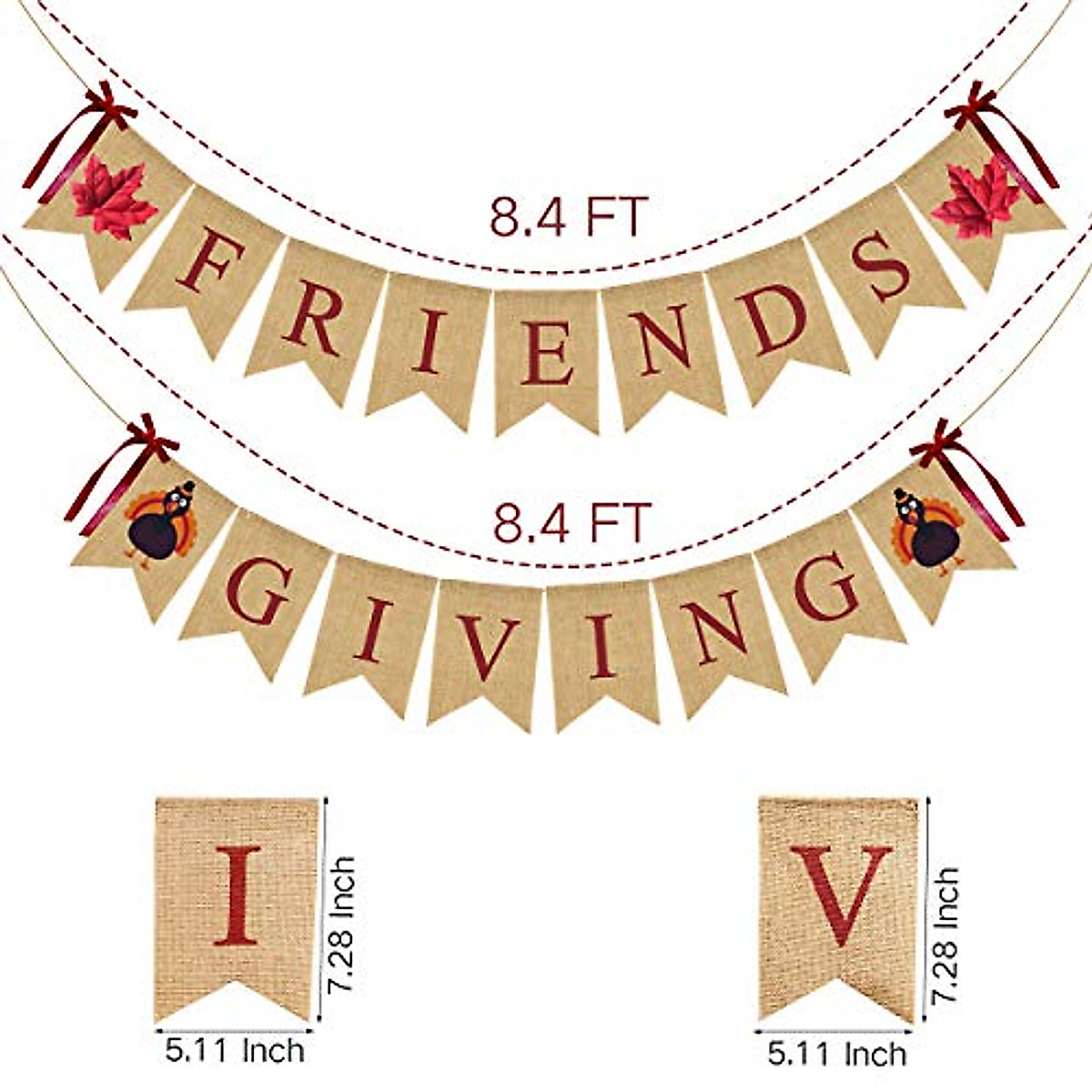 Friendsgiving Banner Decorations,2 Pack Thanksgiving Decor Maple Leaves Turkey for Thanksgiving Party Home,Table,Fireplace,Office,etc.