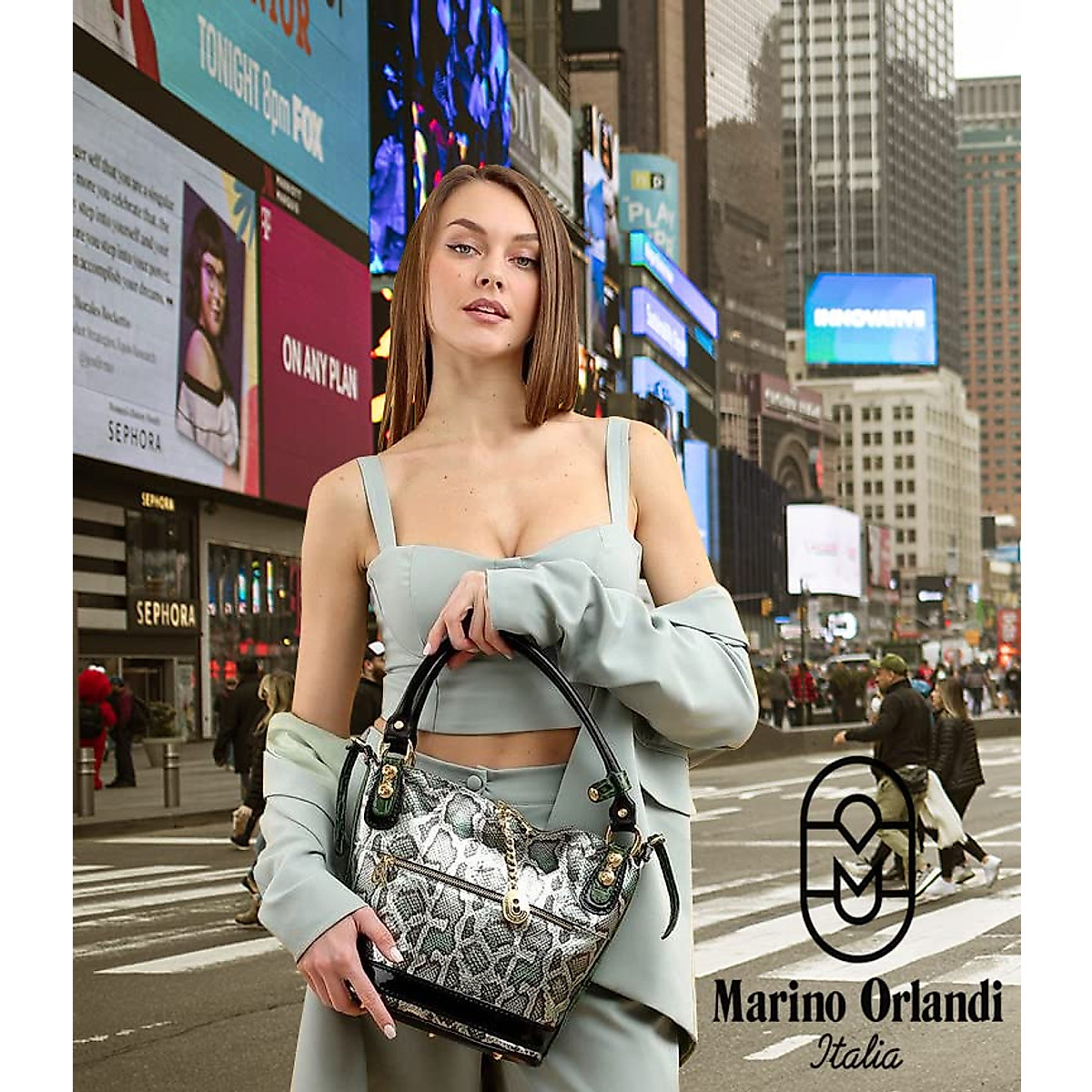 Marino Orlandi Leather Handbags Purses for Women Metallic Mint Julep Hobo Tote Purse Italian Designer Messenger Bag