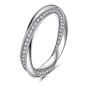 Ginger Lyne Collection Unique Twisted Eternity Band Bridal Wedding Anniversary Ring for Women Sterling Silver Twist Setting Cubic Zirconia Engagement Series Stackable Jewelry