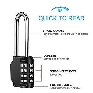 Disecu 2.5 Inch Long Shackle Combination Lock 4 Digit Outdoor Waterproof Padlock for School Locker, Gym Locker, Hasp Cabinet, Gate, Fence, Toolbox (Black, 2 Pack)