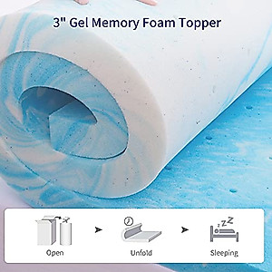 3 Inches Memory Foam Mattress Topper, Gel Infused Ventilated Bed Topper, Soft Foam Topper for Pressure Relieving (Queen)
