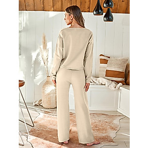 LILLUSORY Women's Two Piece Outfits Sweater set Knit Top Set And Loose Wide Leg Pants Lounge Sweatsuit