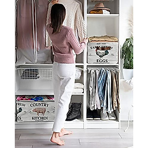 Farmhouse Animals Storage Bins 1 Pack, Large Waterproof Storage Baskets for Shelves Closet, Farm Cow Pig Oil Painting Storage Basket Foldable Storage Box Cube Storage Organizer with Handles