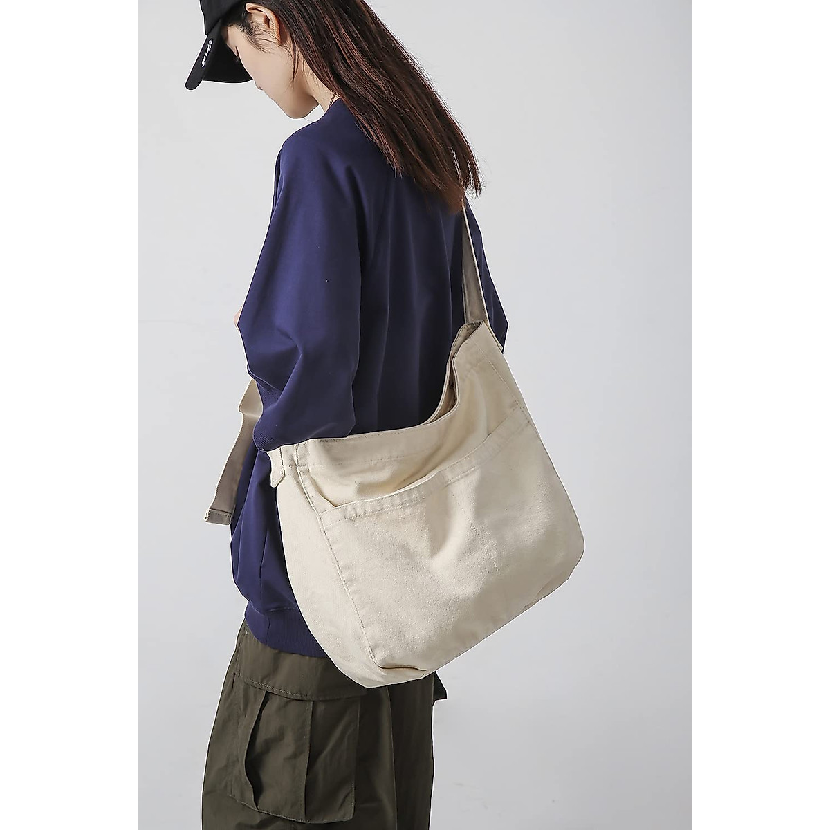 Micmores Crossbody Bags for women, Large Hobo Bag Canvas Messenge Tote Handbagr for Travel Work Shopping(Off White)