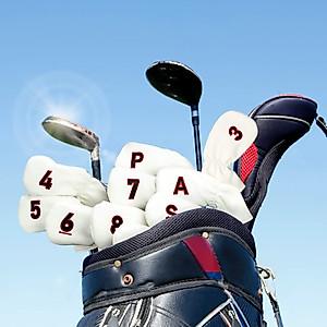 Big Teeth Golf Iron Covers White, 10Pcs Golf Iron Covers Set, Golf Club Iron Head Covers Fit Right and Left Handed Golfer