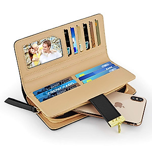 PGXT Women's Wallet Women Credit Card Holder Hollow Leaf Pattern Bifold Leather Lady Long Wallet Purse Zip Birthday Xmas Gifts for Women Girls(Black)