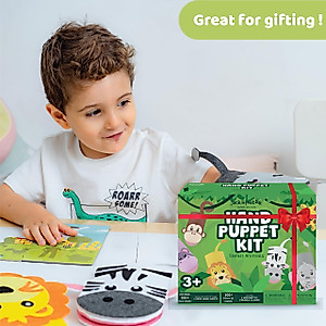 jackinthebox Hand Puppet Making Kit - 6 Safari Animals Felt Puppet Craft Kit for Kids, Creative DIY Arts & Crafts Kit Make Your Own Puppets, Storytelling Role Play, Great Craft Gifts for Kids Ages 4-8