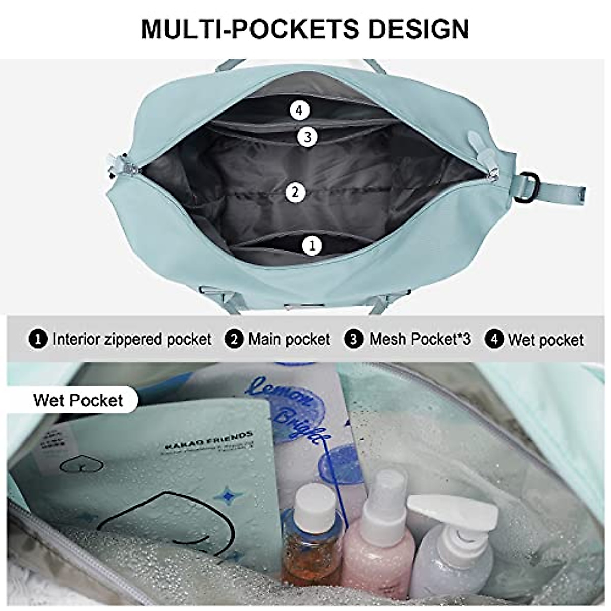 Sport Travel Duffle Bag Large Gym Tote Bag for Women, Weekender Bag Carry on Bag for Airplane, Ladies Beach Bag Overnight Bag Waterproof Bag Luggage Bag with Wet Bag