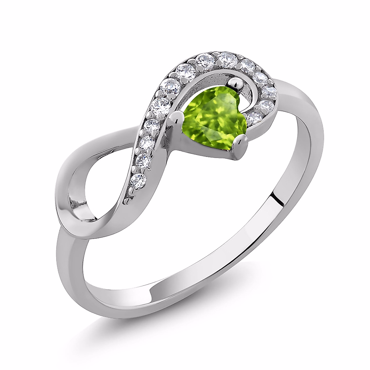 Gem Stone King 925 Sterling Silver Gemstone Birthstone Infinity Ring | Heart Shape 4MM | Wedding Engagement Anniversary Promise Ring For Women | Available in Size 5,6,7,8,9