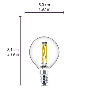 Philips LED Ultra Definition Flicker-Free Dimmable, Eye Comfort Technology, Soft White 2700K G16.5 Clear Glass Light Bulb, 500 Lumen, 5W=60W, E12 Base, Title 20 Certified, 2-Pack(573329)