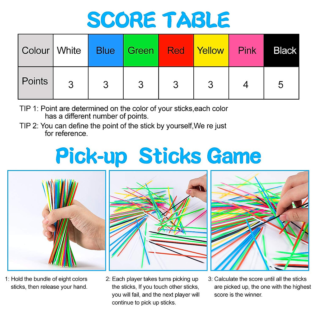 Pick Up Sticks - 240 Pieces Classic Pickup Sticks Retro Toys with 1 Black Bag for Family Fun Game Present