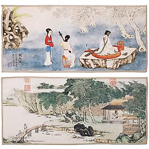 Kichvoe 2pcs Chinese Style Kitchen Tea Towels Chinoiserie Dish Towels Kitchen Bar Towels Large Plate Cloth Gongfu Tea Tray Mat Kung Fu Tea Accessory Set (Style 2)