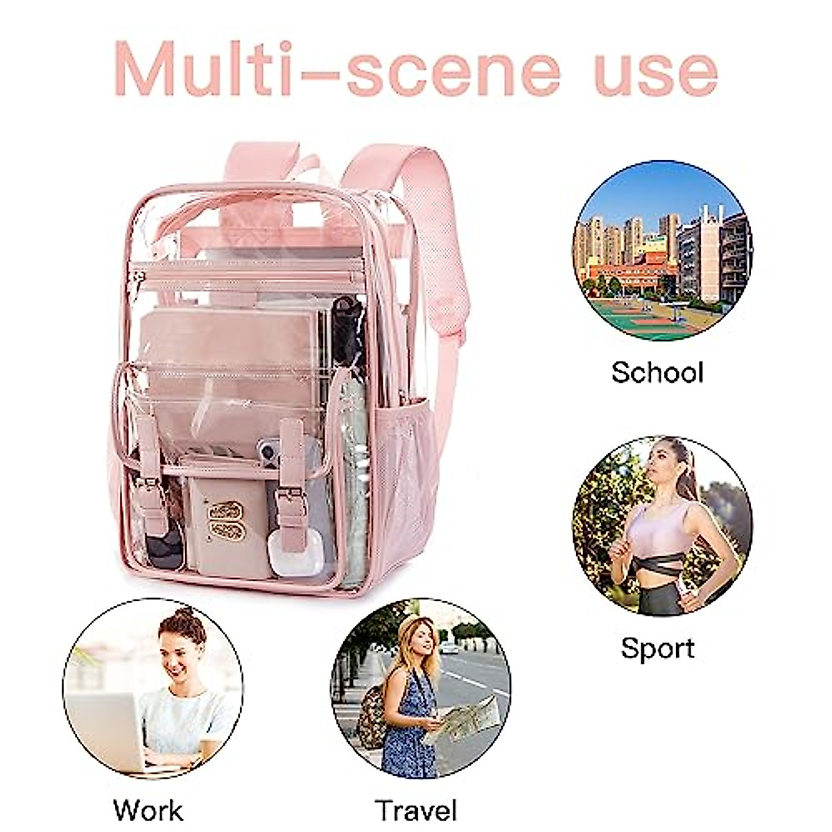 Telena Clear Backpack, Heavy Duty PVC Transparent Backpack with Reinforced Strap, See Through Bookbag for College Workplace