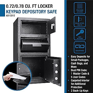 Barska Advanced Digital Keypad Compact Depository Drop Safe with Master Code + 5 Codes & Dual User Mode, Black, 0.72/0.78 Cubic Ft