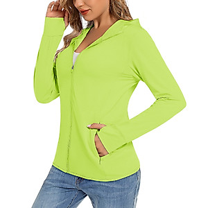 TACVASEN SPF Jackets for Women with Pockets Sun Protection Traveling Rash Guard Hoodie Shirts, F-Green, L