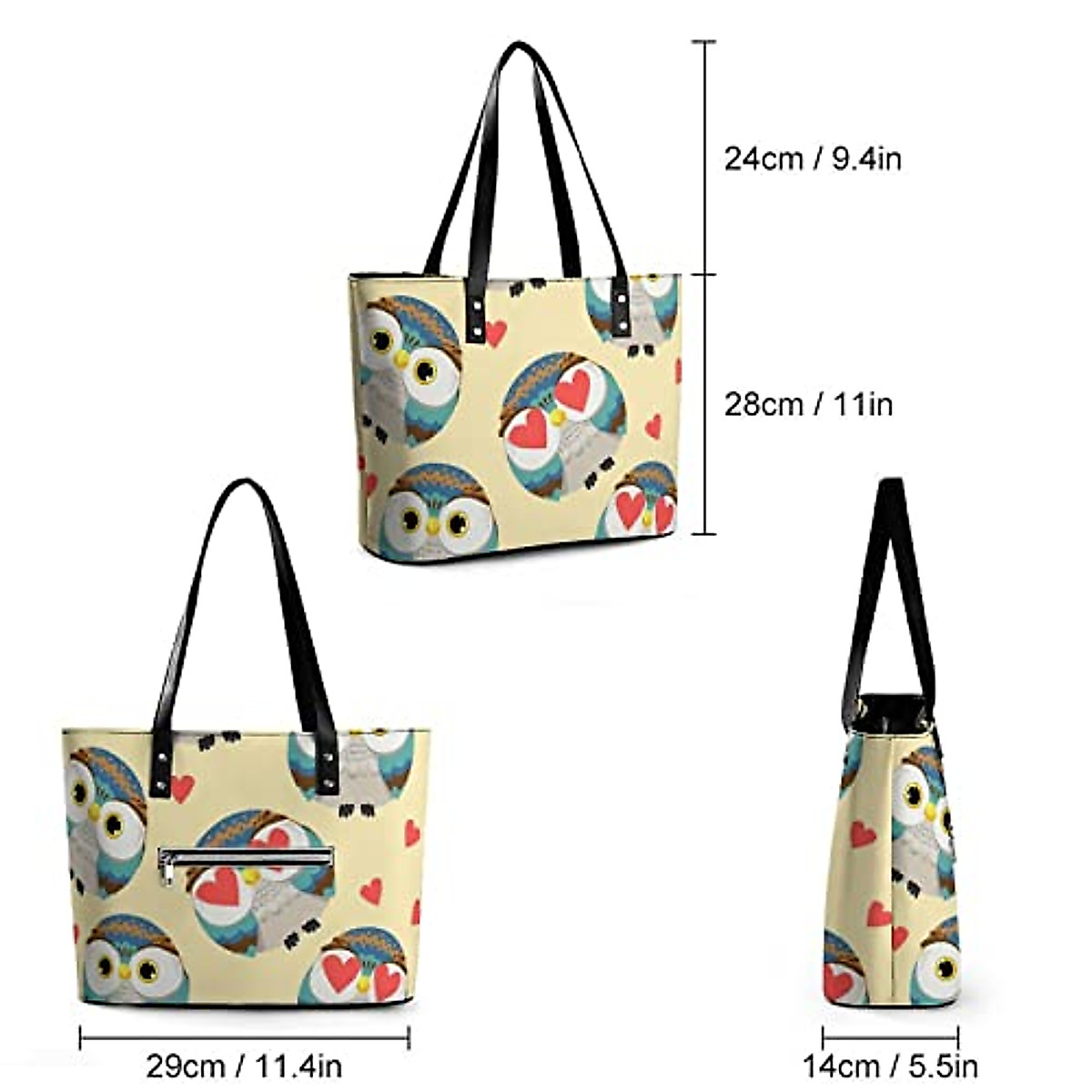 Womens Handbag Owls Leather Tote Bag Top Handle Satchel Bags For Lady