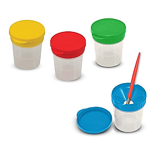 Melissa & Doug Spill-Proof Paint Cups - 4-Pack, Airtight Seal, Snap Lids - Kid-Safe Reusable No-Spill Paint Cups Storage Containers