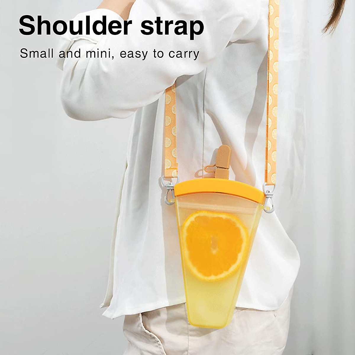 Creative Dragon Fruit Straw Water Bottle Plastic Water Bottle Cute Ice Cream Shape Water Cup Anti-Fall Water Jug Kawaii Juice Cup with Adjustable Shoulder Strap Universal for Adult Children, 320ml