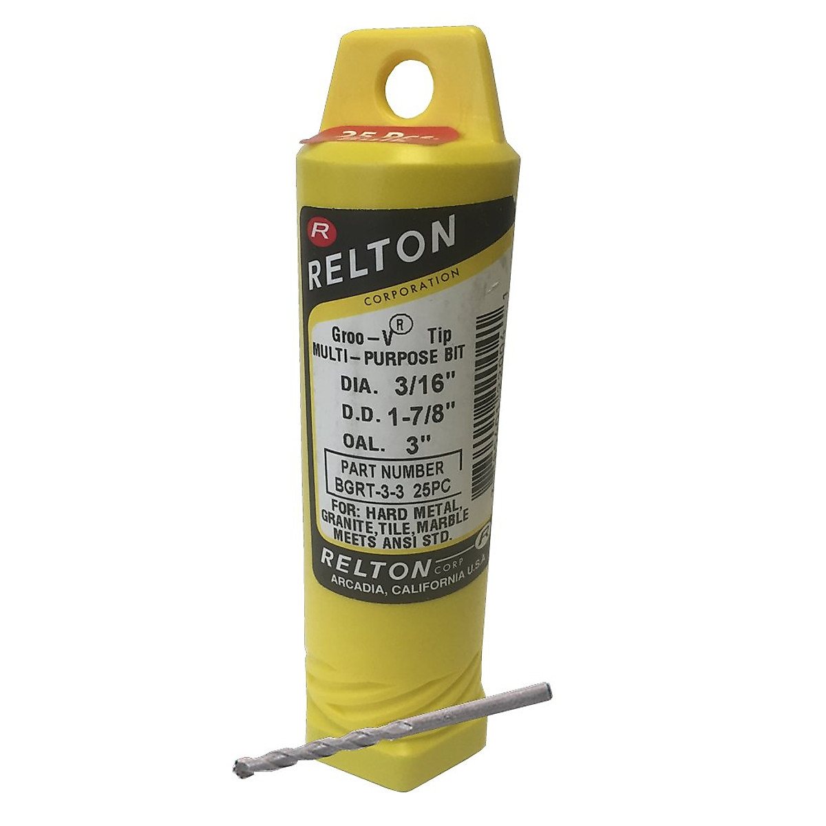 3/16" x 3" long Groo-V Tip Granite, Marble and Porcelain Multi-Purpose Drill Bit - Pack of 25