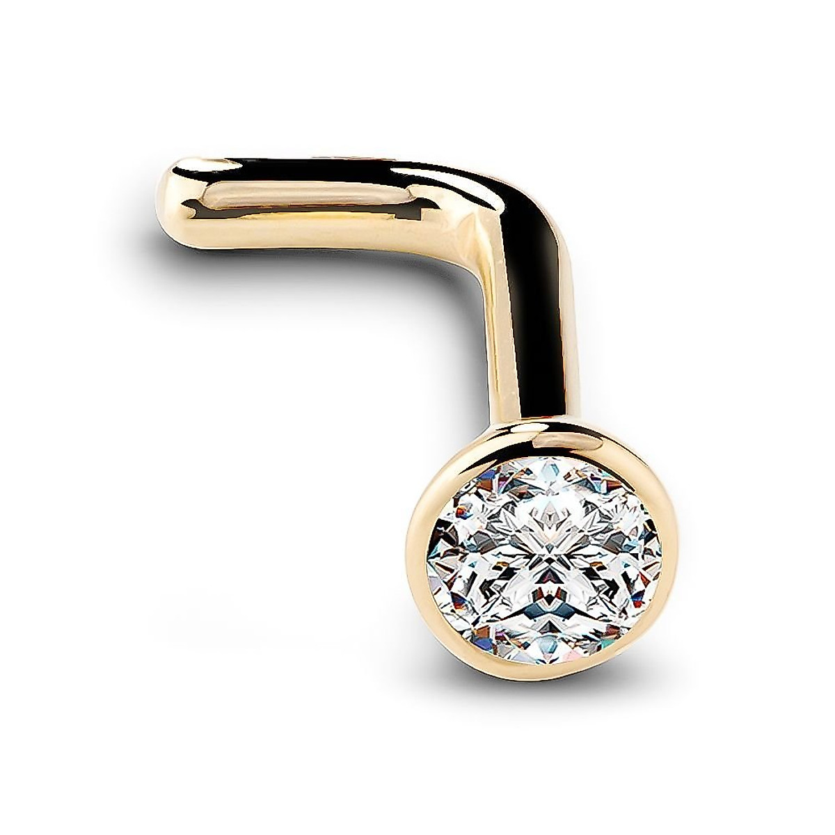 I1 2mm 0.03ct. t.w. Diamond Flush Bezel Set Diamond 14K Yellow Gold L-Shape Nose Ring 20G