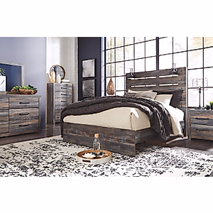 Signature Design by Ashley Drystan Rustic Panel Headboard ONLY with USB Charging Stations, Queen, Brown