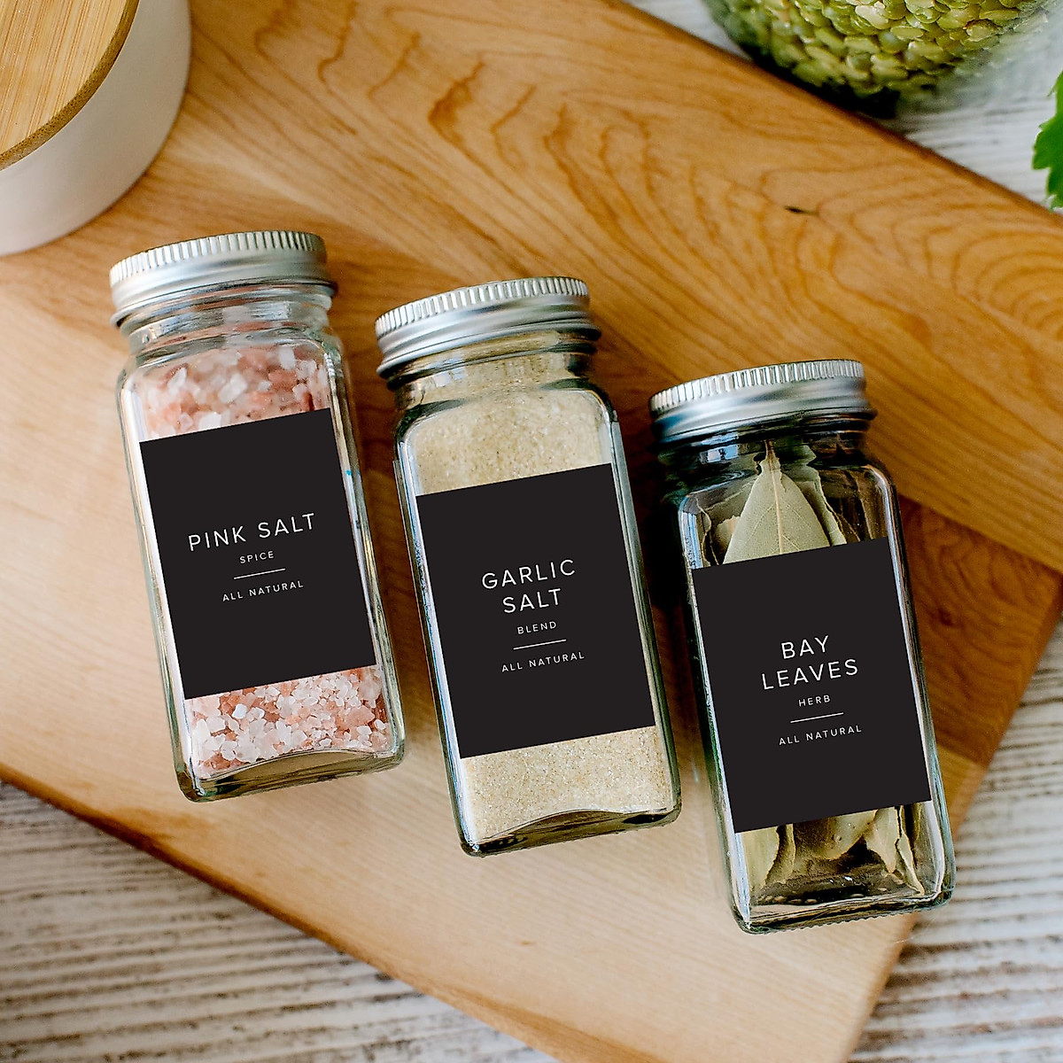 230 Black Spice Labels by ThreeKin | Waterproof & Oil-Resistant Pre-Printed Stickers for Spice Jars | Durable, BPA-Free Seasoning Labels | Easy-Clean, No-Residue Design | Proudly Female & USA Owned