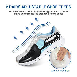 Teletrogy Shoe Washing Bag for Washing Machine, Fluffy Fibers Keep 360° Wrap-around Cleaning, 2 Pairs Adjustable Shoe Trees, Durable Hidden Zipper Reusable Shoe Laundry Bag for Sneaker Gym Shoes White