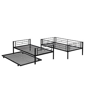 UOCFYK Twin Over Twin Metal Bunk Bed with Trundle,Twin Metal Bed Frame with 2 Ladder and Guardrails&Convertible Bunkbeds for Boys/Girls,Space Saving Design,No Spring Box Required,Black