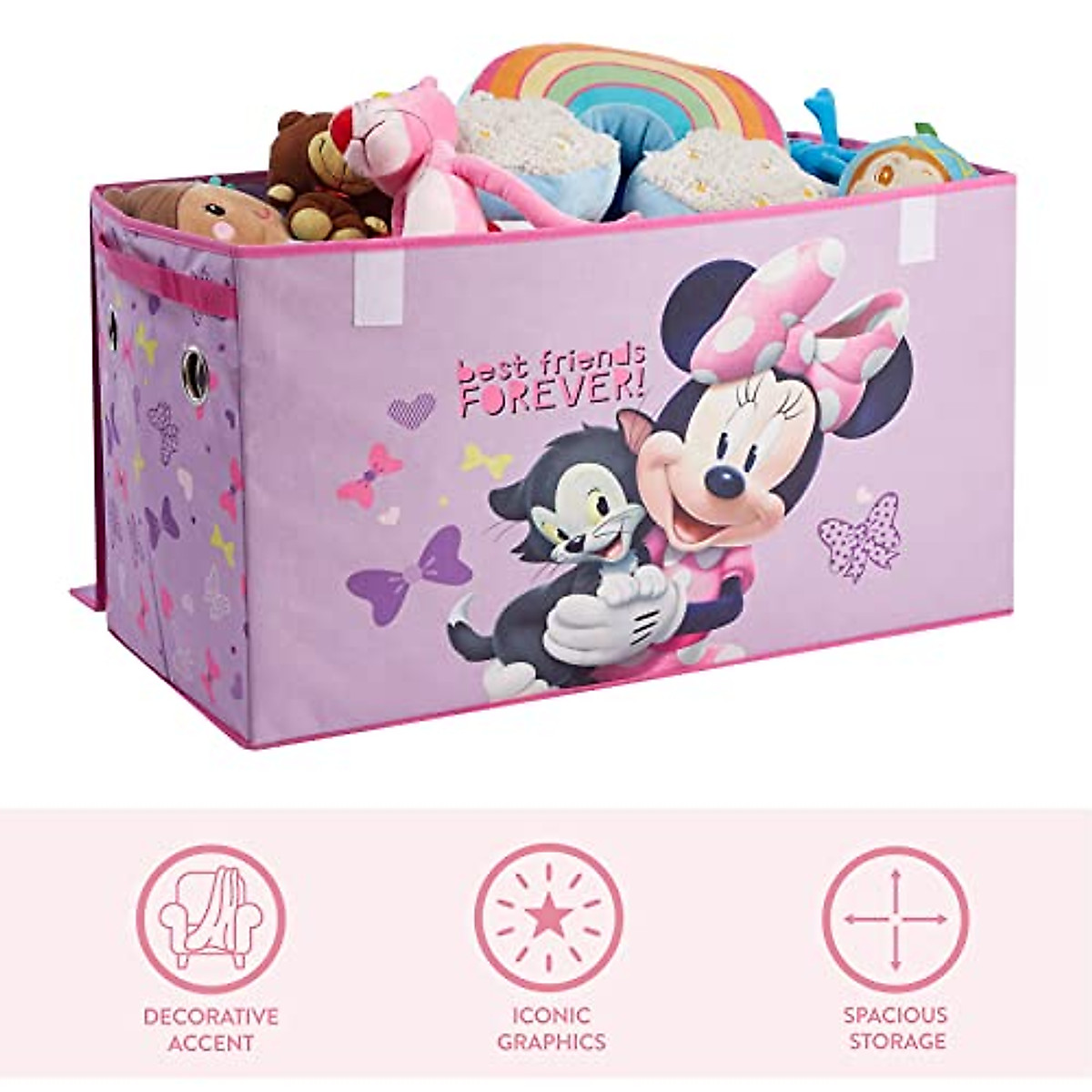 Idea Nuova Disney Minnie Mouse Collapsible Children’s Toy Storage Trunk, Durable with Soft Lid,28.5"x14.5"x16"