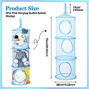 Fuyamp 2Pcs 75 * 26cm Stuffed Animal Storage Mesh Foldable Stuffed Animals Organizer Net or Hammock, 3 Compartments Hanging Mesh Toy Storage Basket for Kids Girls Boys Room Bathroom (Blue)
